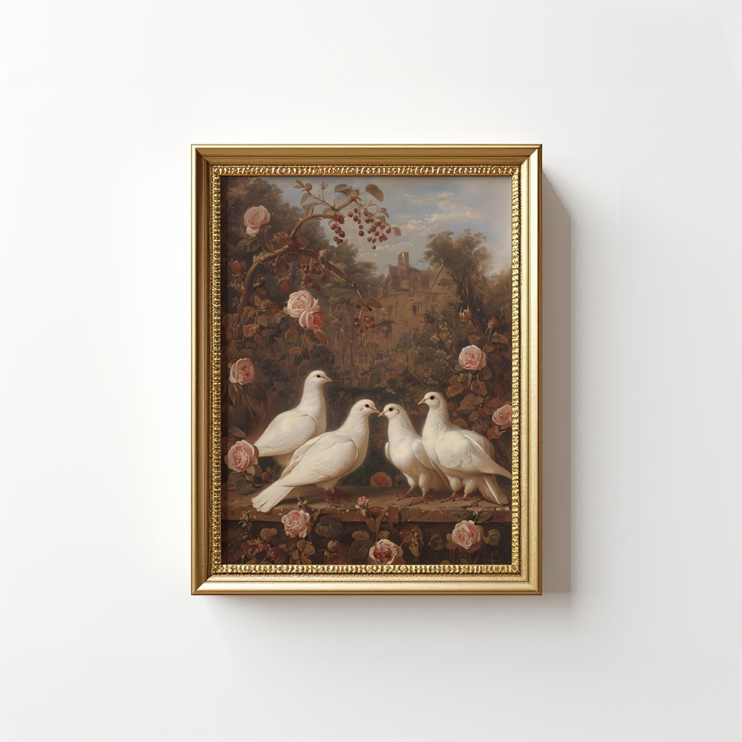 The White Doves Art Print: Victorian Painting, Landscape Botanical ...