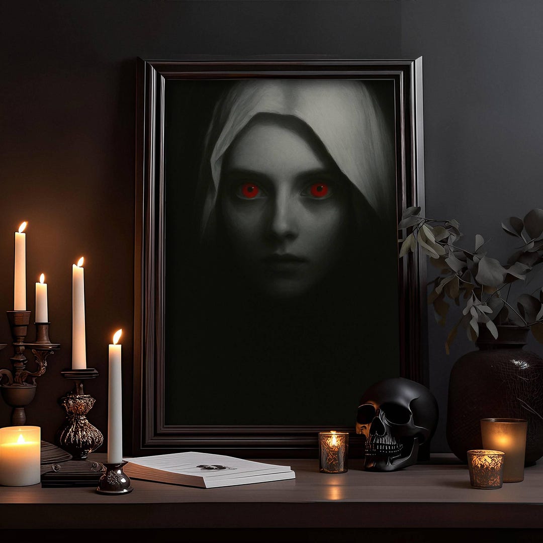 Red Eye Horror Mural in Gloomy Gothic Dark Art Style as Scary Witchy ...