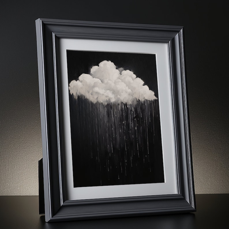 Melancholic Rain Cloud Wall Art: Dark Watercolor Drawing, Dark Academia ...