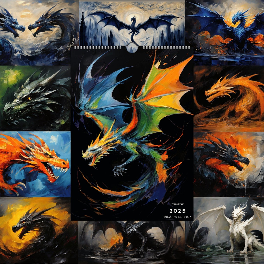 Dragon Wall Calendar 2025: Fantasy Dragon Oil Painting Pictures, Oil ...