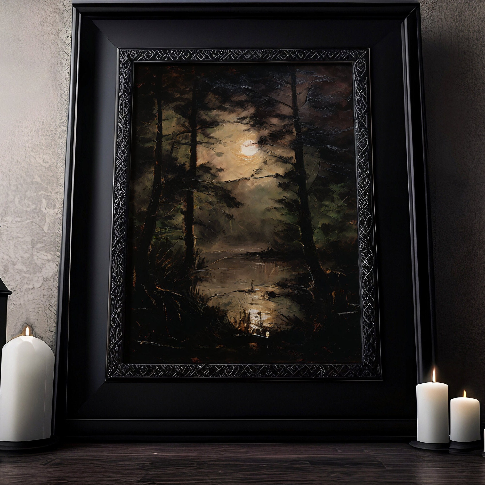 Lake in the Forest Oil Painting: Melancholic Image, Nature ...