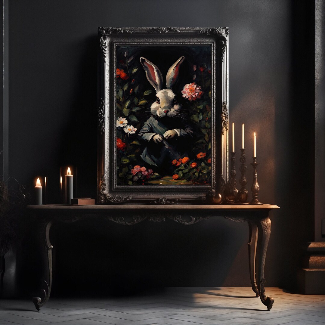 Rabbit in a Flower Bush: Dark Cottagecore, Gloomy Drawing, Dark Arts ...
