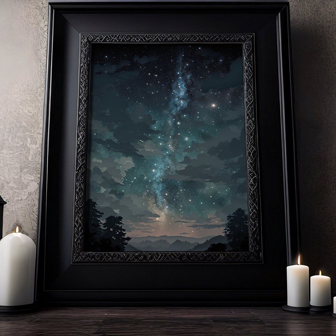 Glowing Starry Sky: Celestial Witchy, Magical Drawing, Vintage Poster ...