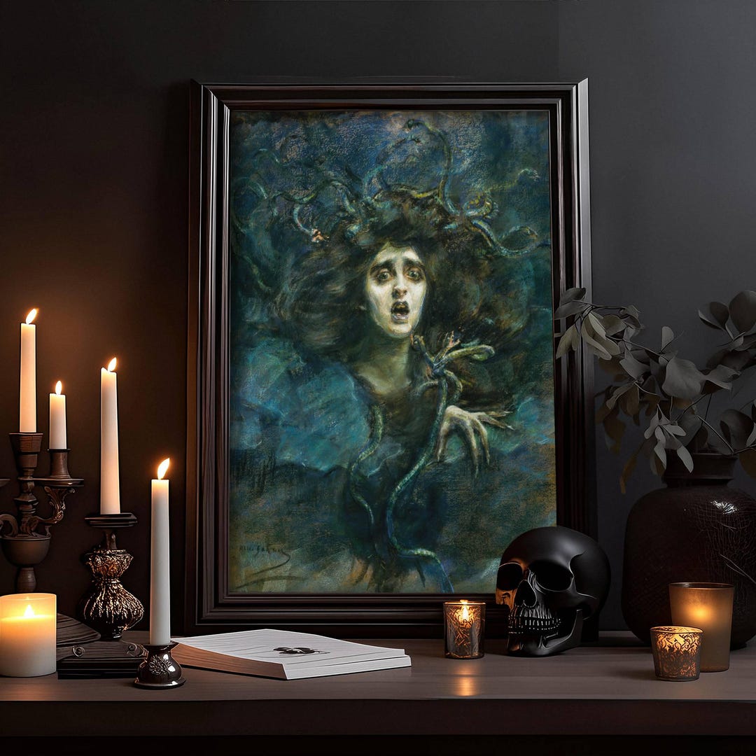 Medusa Wall Mural as a Dark Art Illustration of the Mythological Snake ...