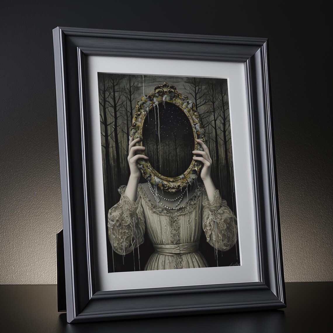 Mysterious Mirror: Victorian Decor, Gothic Dark Art, Vintage Woman Art ...