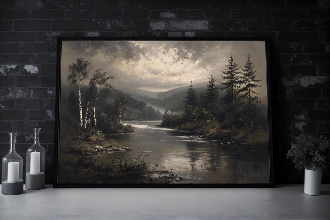The River in the Forest Oil Painting: Melancholic Picture, Cottagecore ...