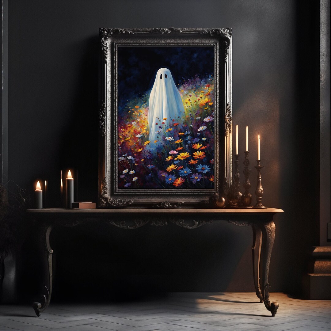 Ghost in the Flower Field: Ghost in Colorful Floral, Gothic Painting ...