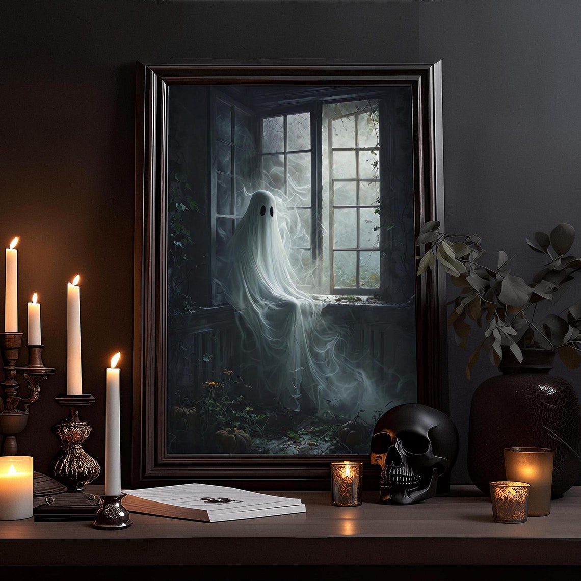 Ghost at the Window: Spooky Art Print, Ghost, Gothic Painting ...
