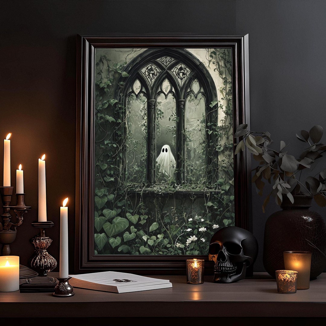 Ghost at the Window Art Print: Little Cute Ghost, Goth Painting ...