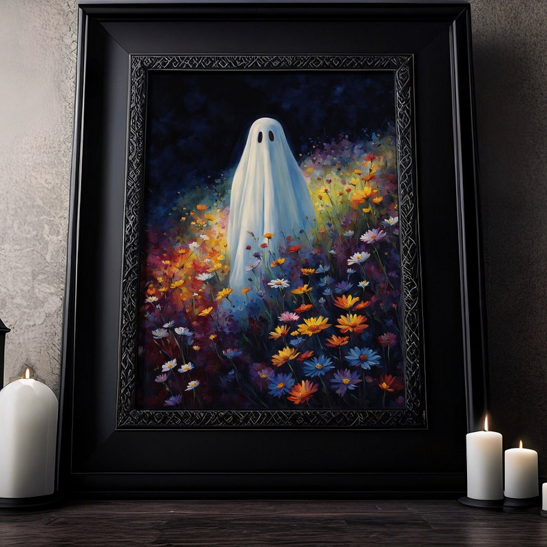 Ghost in the Flower Field: Ghost in Colorful Floral, Gothic Painting ...