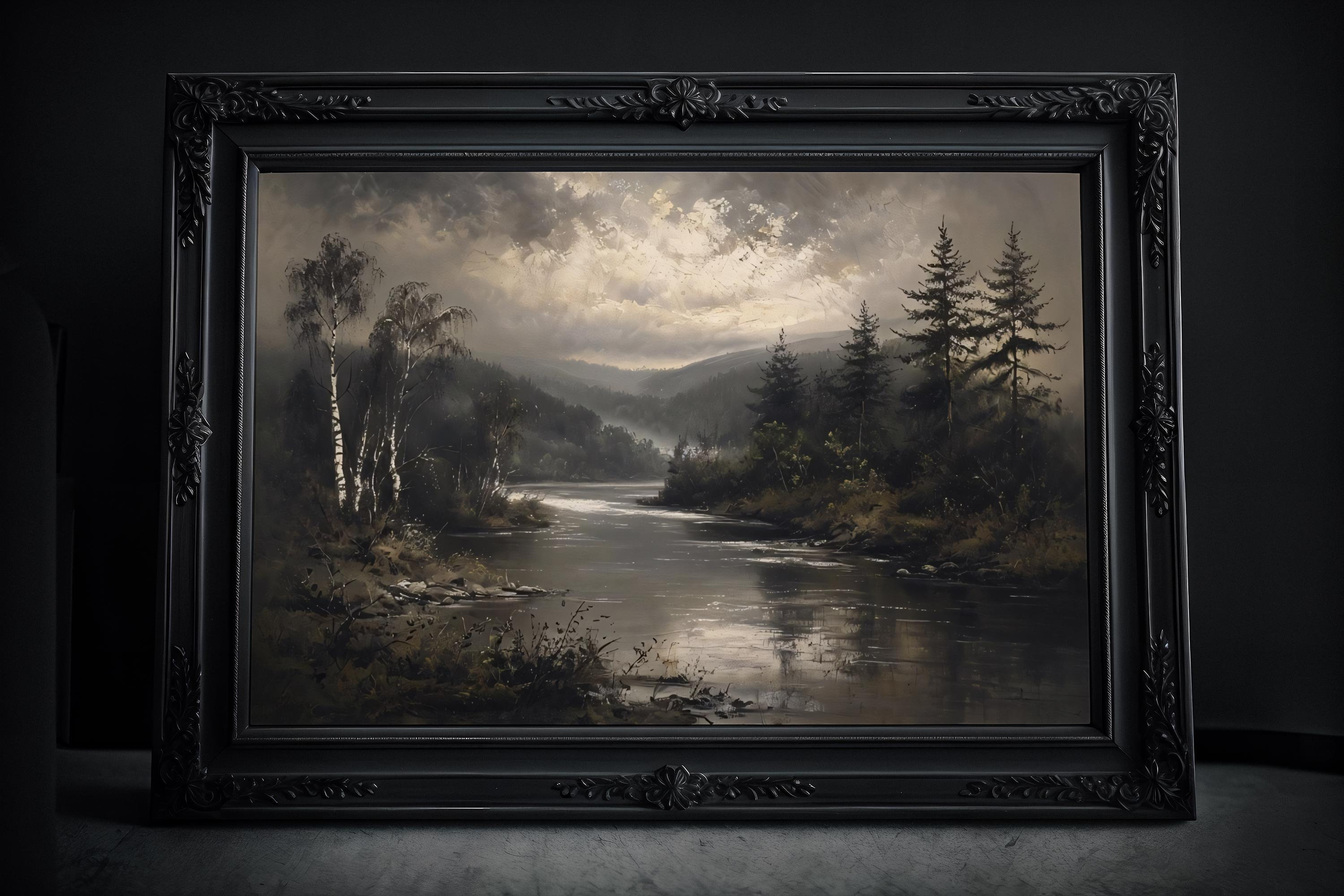 The River in the Forest Oil Painting: Melancholic Picture, Cottagecore ...