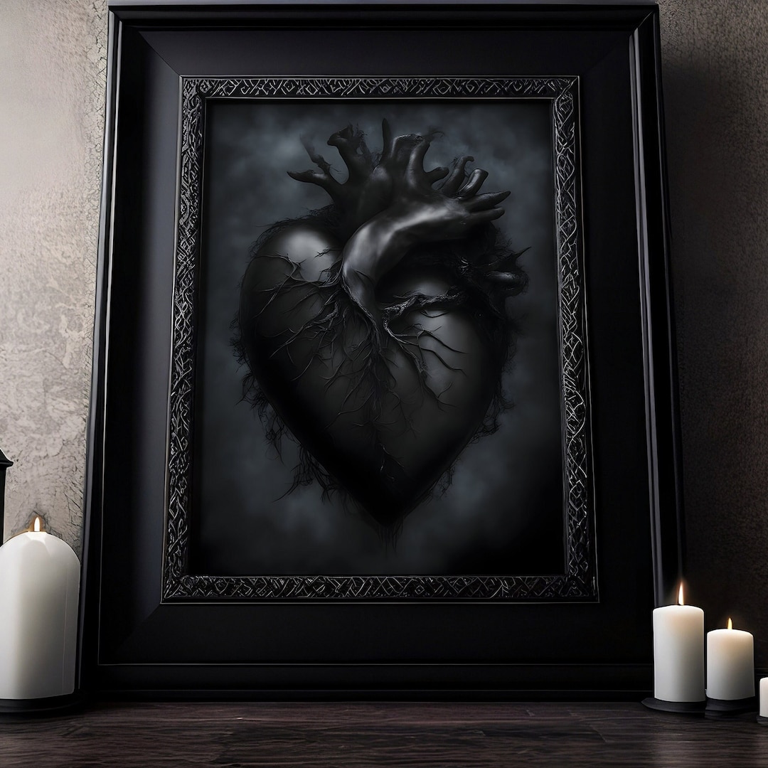Black Heart: Anatomical Heart in Black, Gothic, Witchcraft, Victorian ...