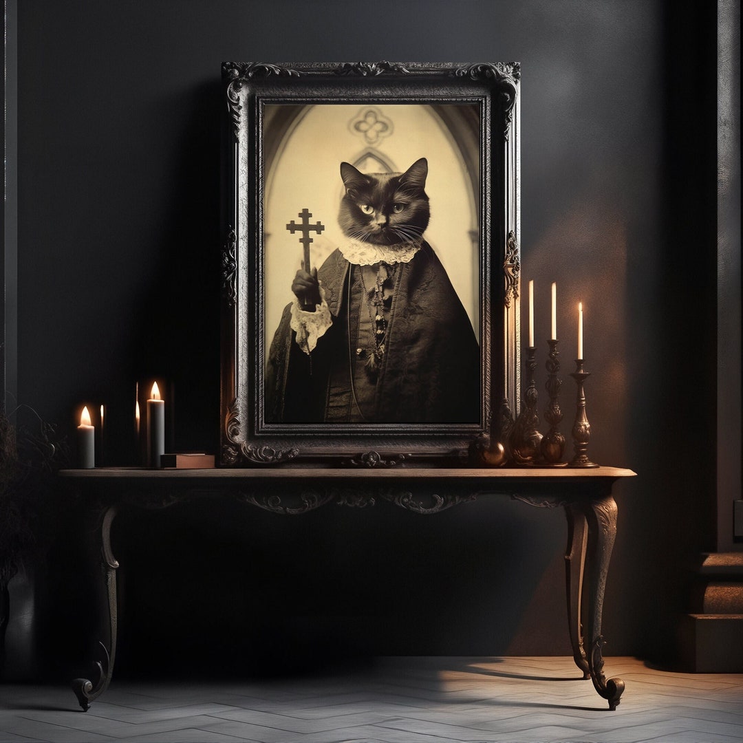 Cat as Priest Vintage Poster: Spiritual Cat as Priest, Creepy, Funny ...