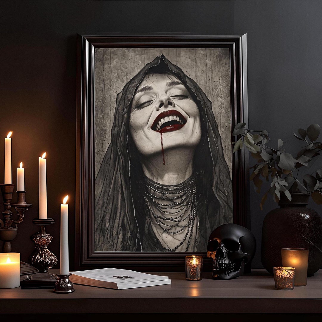 The Laughing Nun Art Print: Satan, Devil Dark Art, Gothic Oil Painting ...