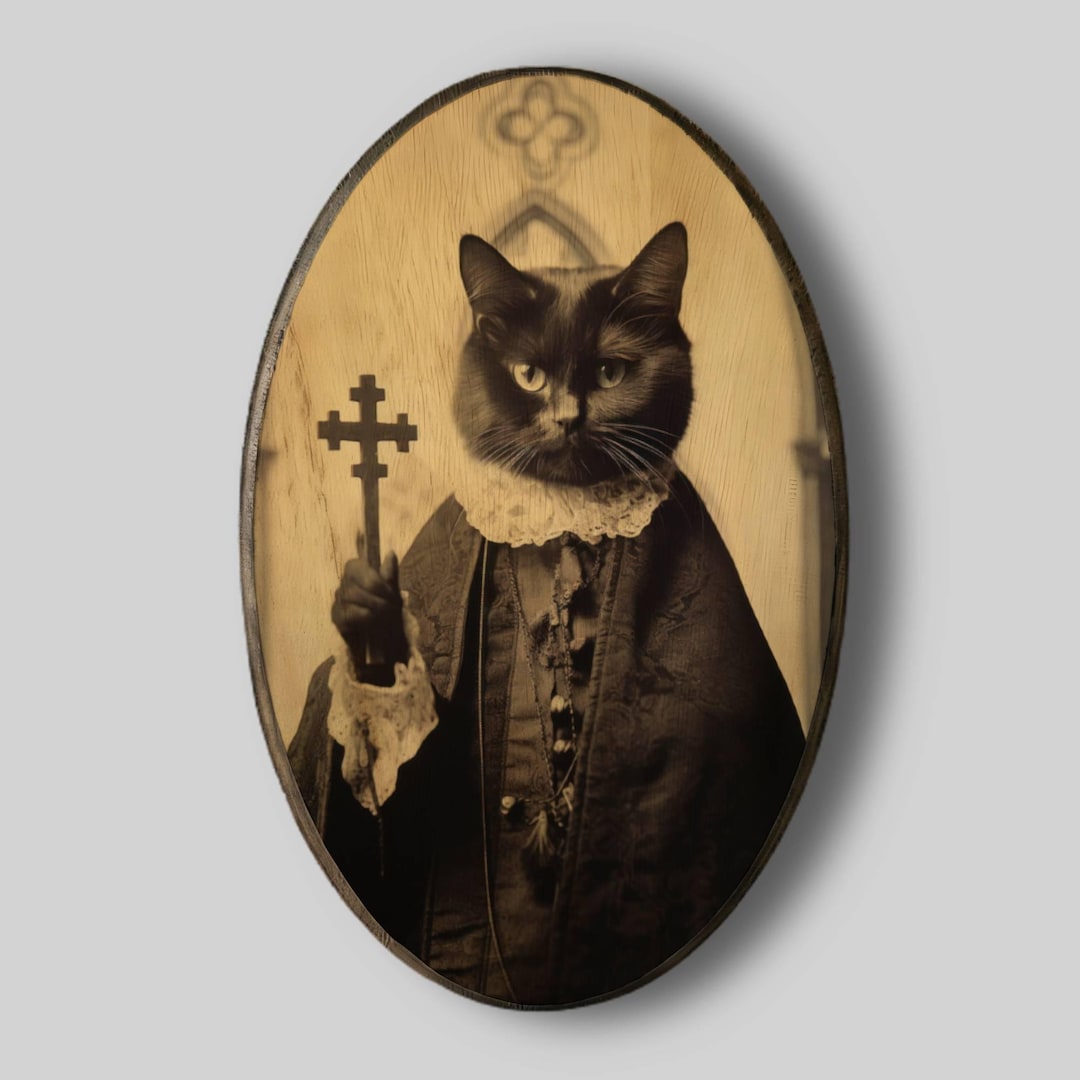 Gothic Cat Portrait Wood Print in Victorian Priest Costume as a Funny ...