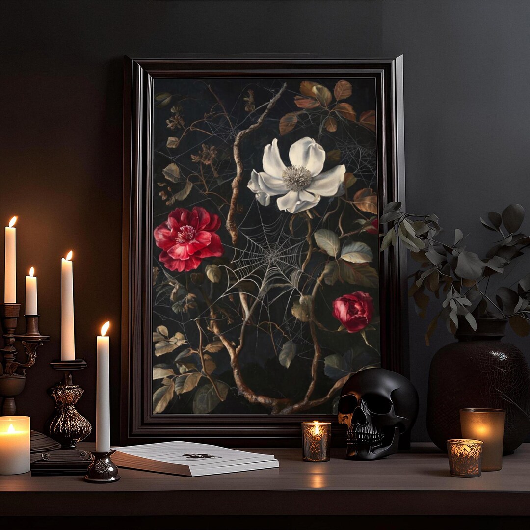 Dark Art Flower Bush: Melancholic Drawing, Dark Academia, Gothic Poster ...