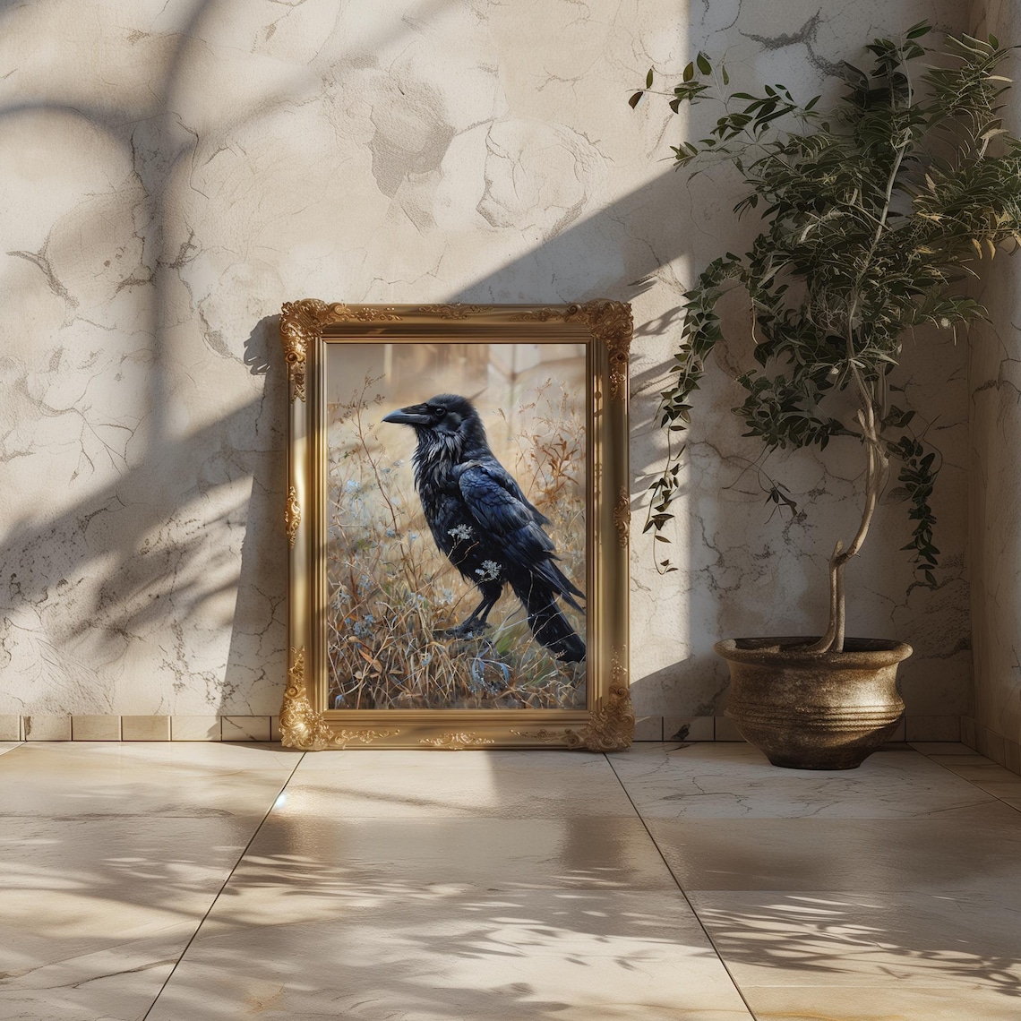 Raven in Willow Grass Art Print: Nature Vintage Poster, Dark Art Print ...
