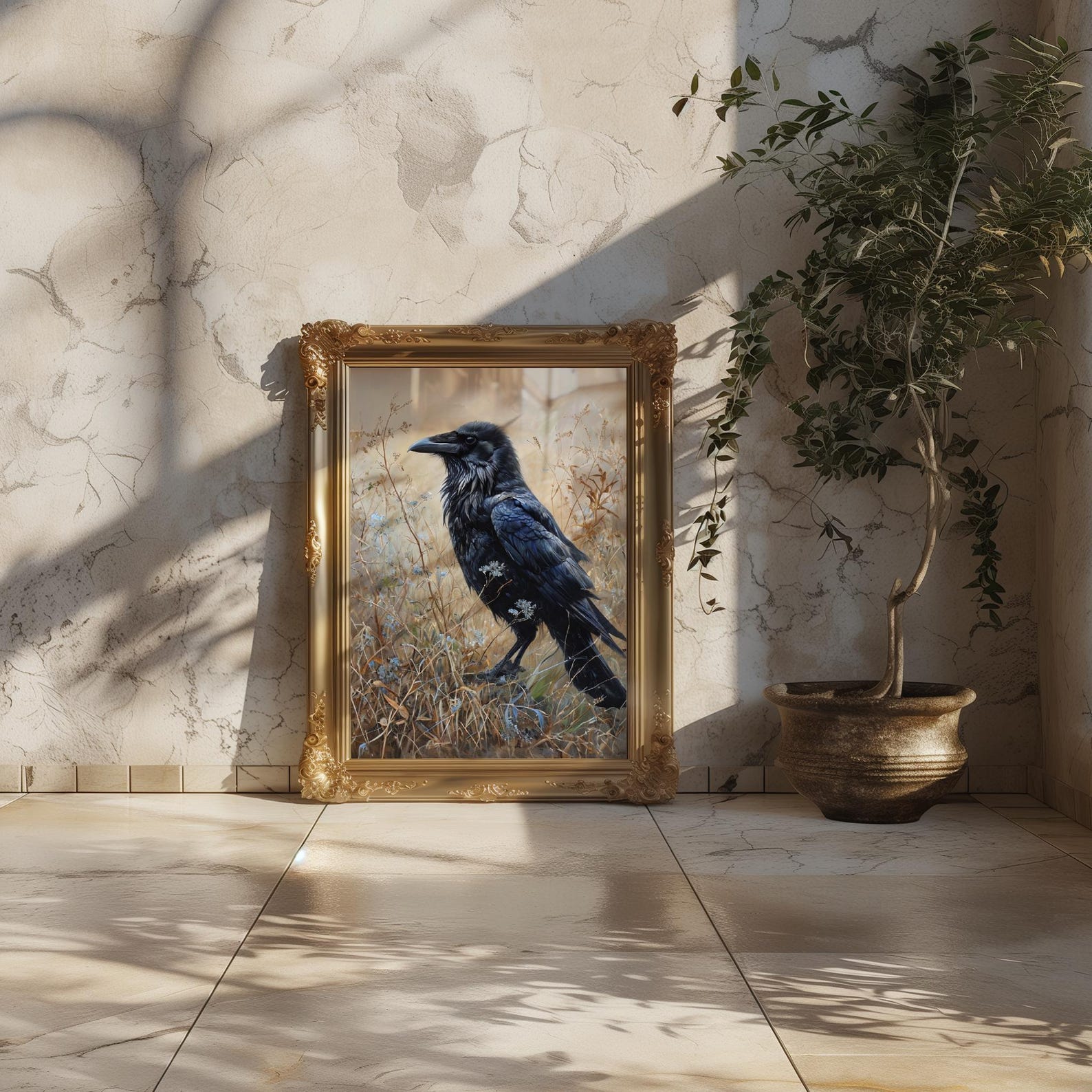 Raven in Willow Grass Art Print: Nature Vintage Poster, Dark Art Print ...