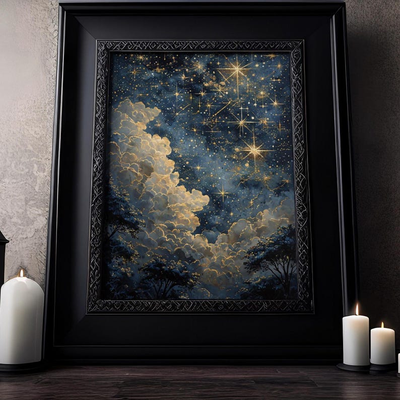 Magical Starry Sky: Celestial Witchy, Magical Drawing, Celestial Poster ...