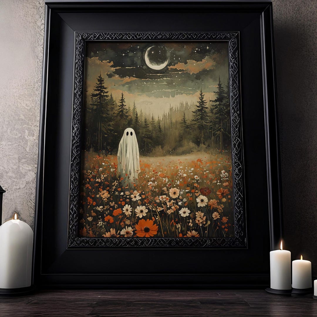 Ghost in Floral Art Print: Spirit in Colorful Flowers, Gothic Ghost ...