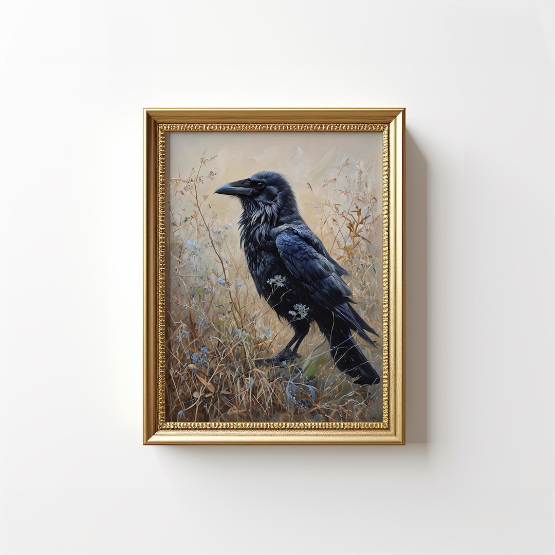 Corbeau dans Willow Grass Art Print : Affiche vintage nature ...