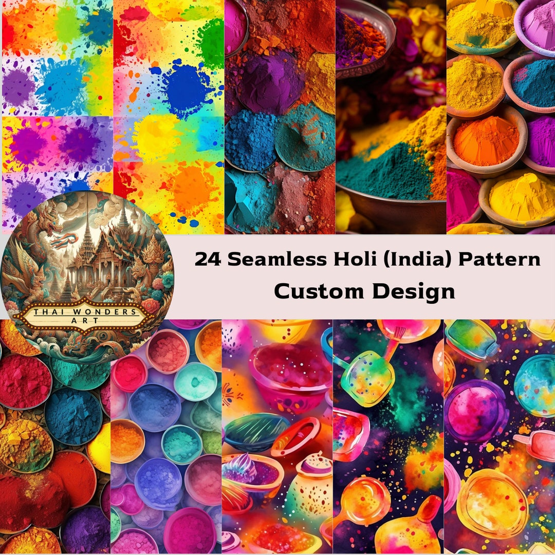 Holi Indian Seamless Pattern ,festival of Colors Powder ,vibrant Holi ...