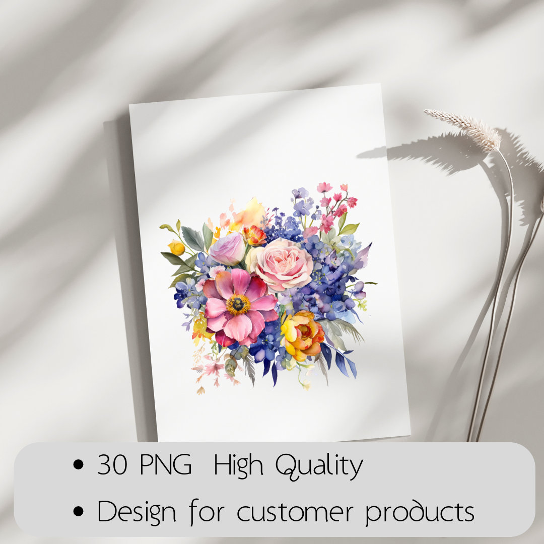 Watercolor Flower Clipart Bundle Digital PNG Illustrations Instant ...