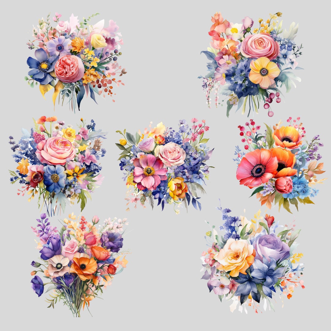 Watercolor Flower Clipart Bundle| Digital PNG Illustrations| Instant ...