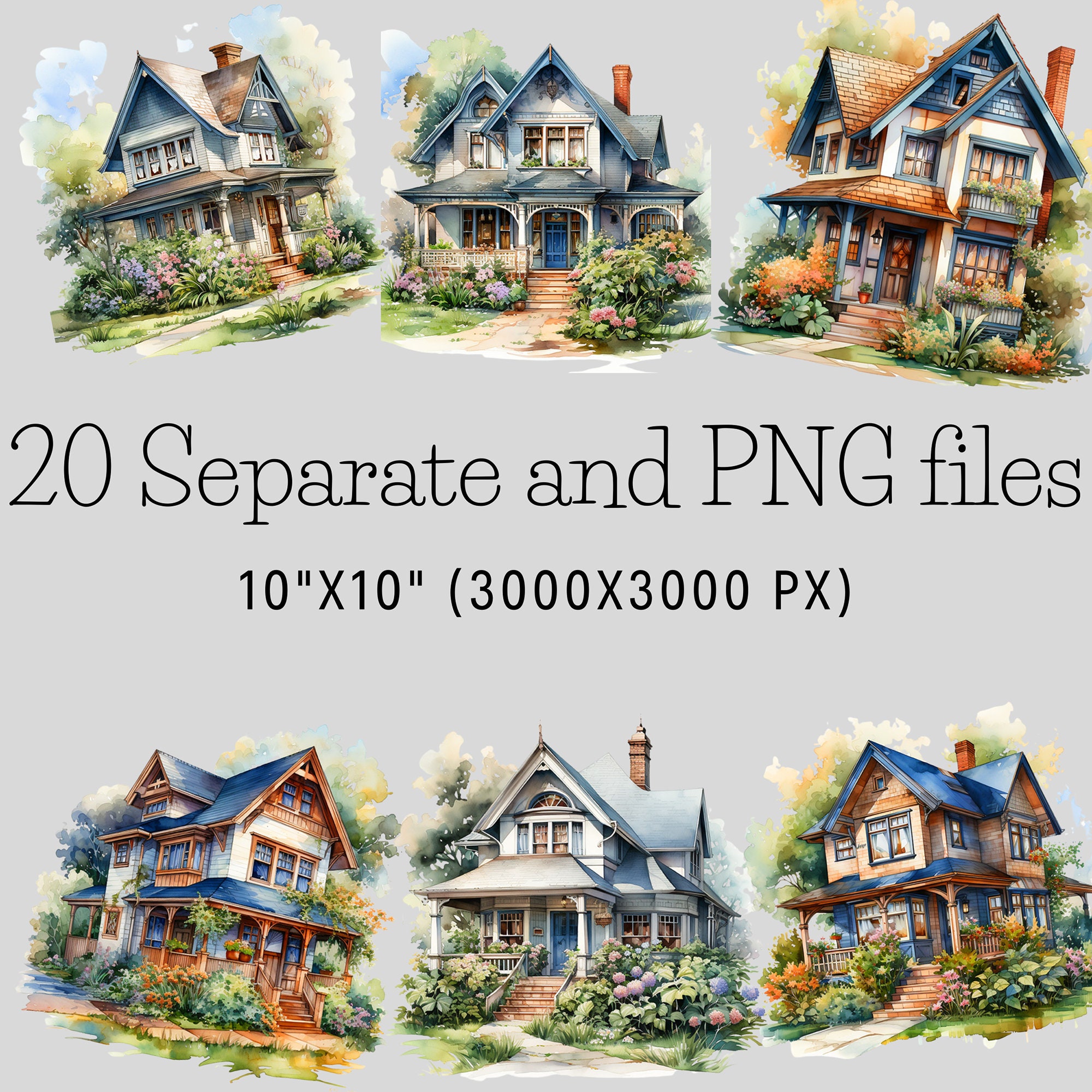 20 Separate PNG Image| Watercolor House Clipart | Cozy, Spacious ...