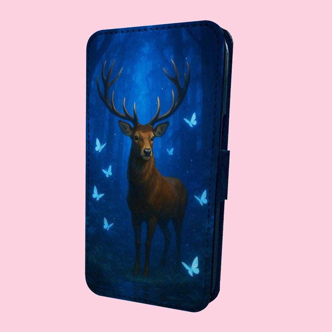 Buck Deer in a Butterfly Forest ~ Flip Phone Case for iPhone 16e 16 15 ...