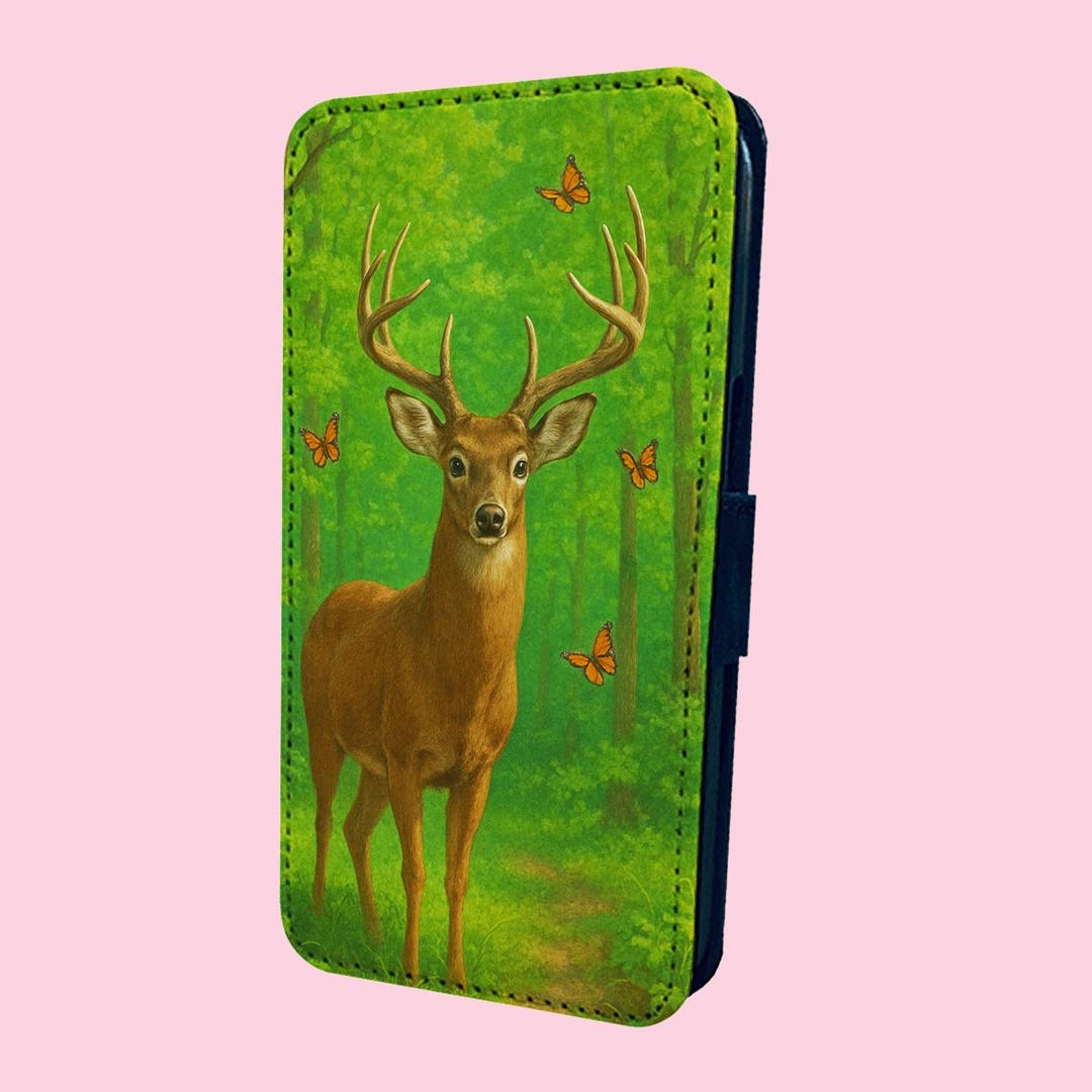 Buck Deer in a Butterfly Forest ~ Flip Phone Case for iPhone 16e 16 15 ...