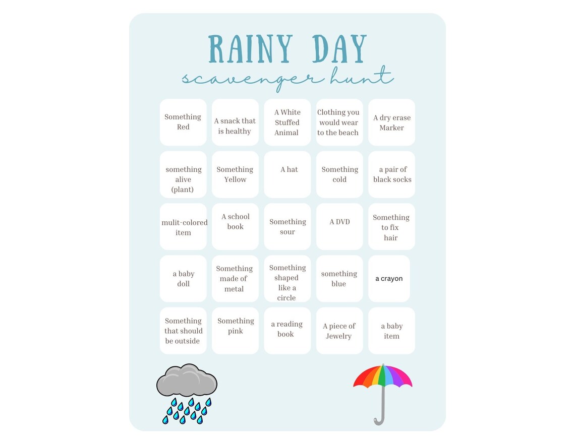 Rainy Day Scavenger Hunt for Kids - Etsy