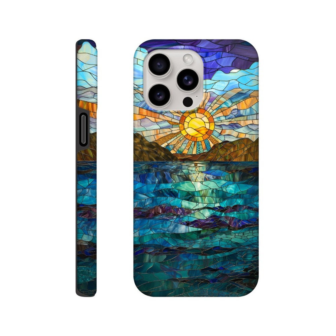 Colorful Sunrise Stained Glass Phone Case Fits iPhone 15 14 13 and More ...
