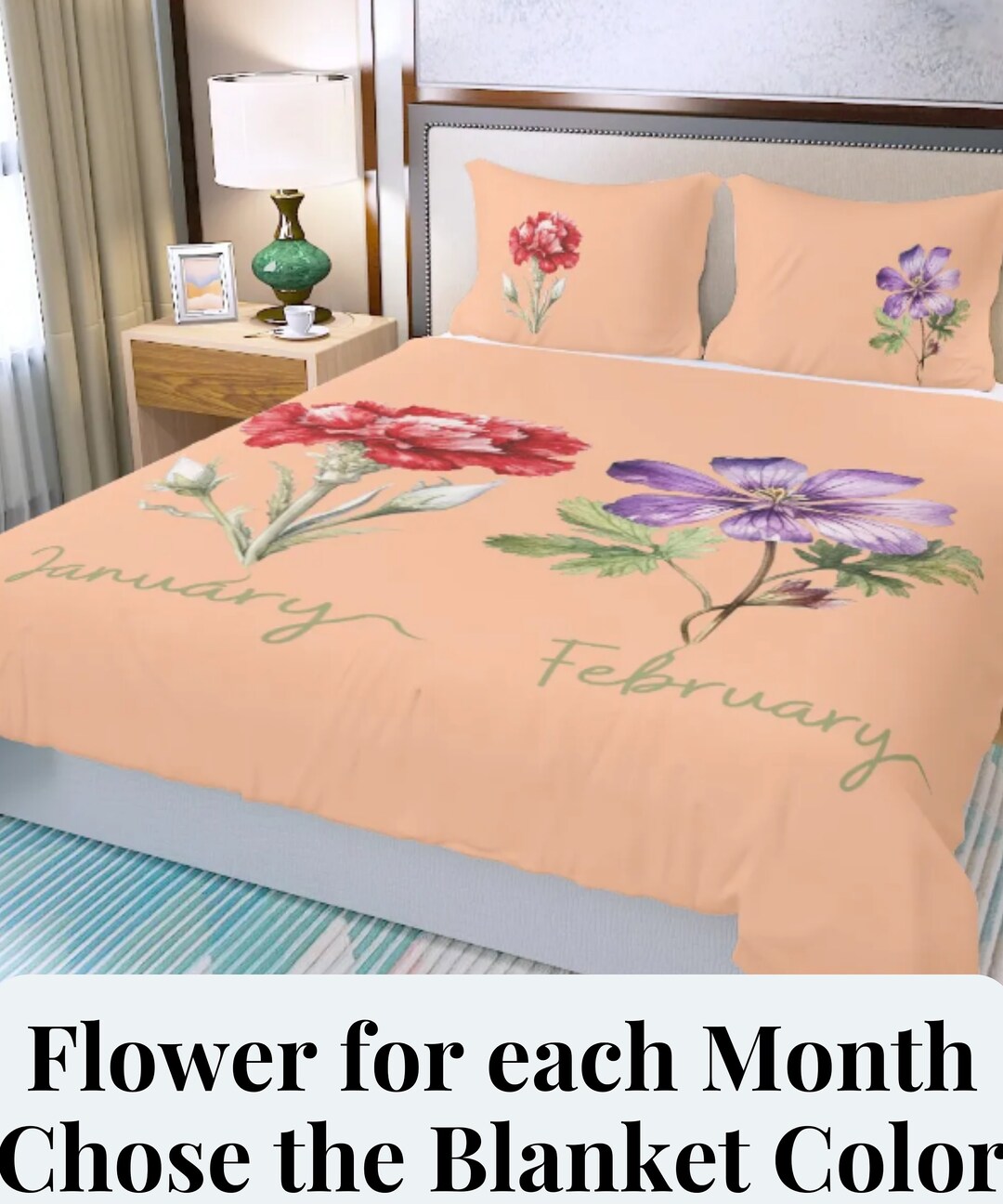 Custom Couple Birth Flower Three-piece Duvet Cover Set Personalized ...