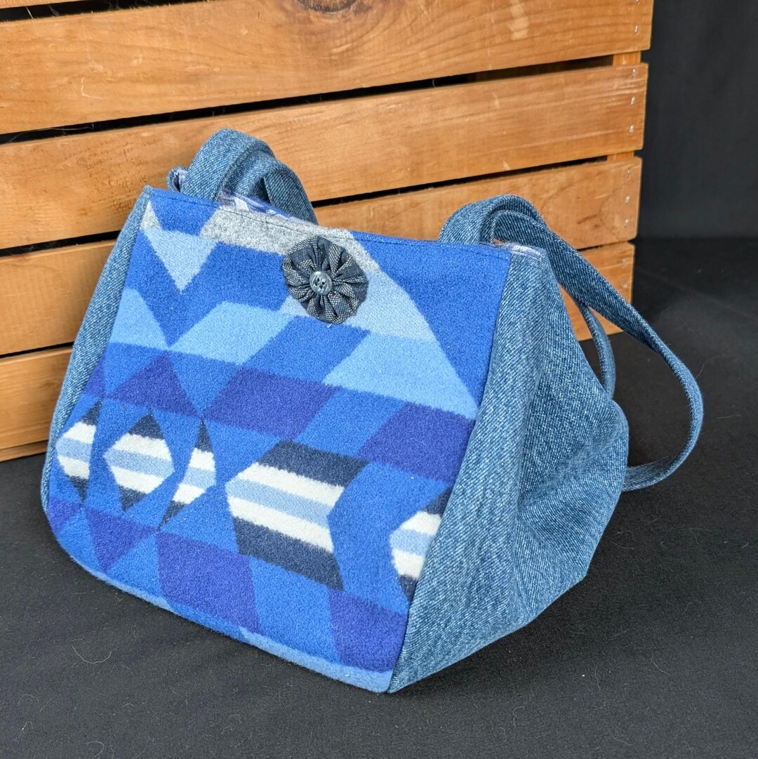Shoulder Bag Created From Repurposed Wool Blanket and Upcycled Denim ...