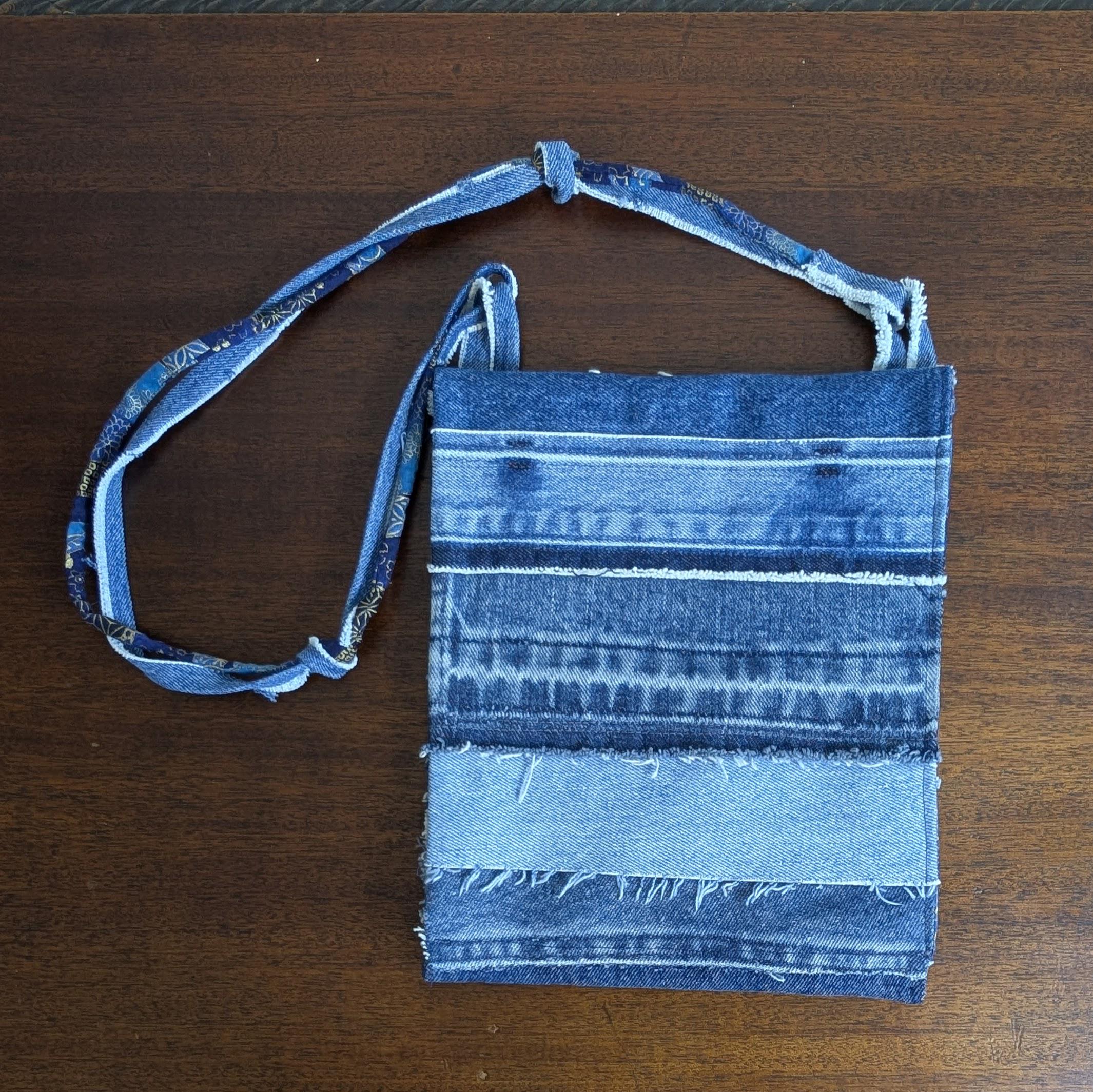 Repurposed Denim Shoulder Purse Made With Waistbands, Hems, Blue Jean ...