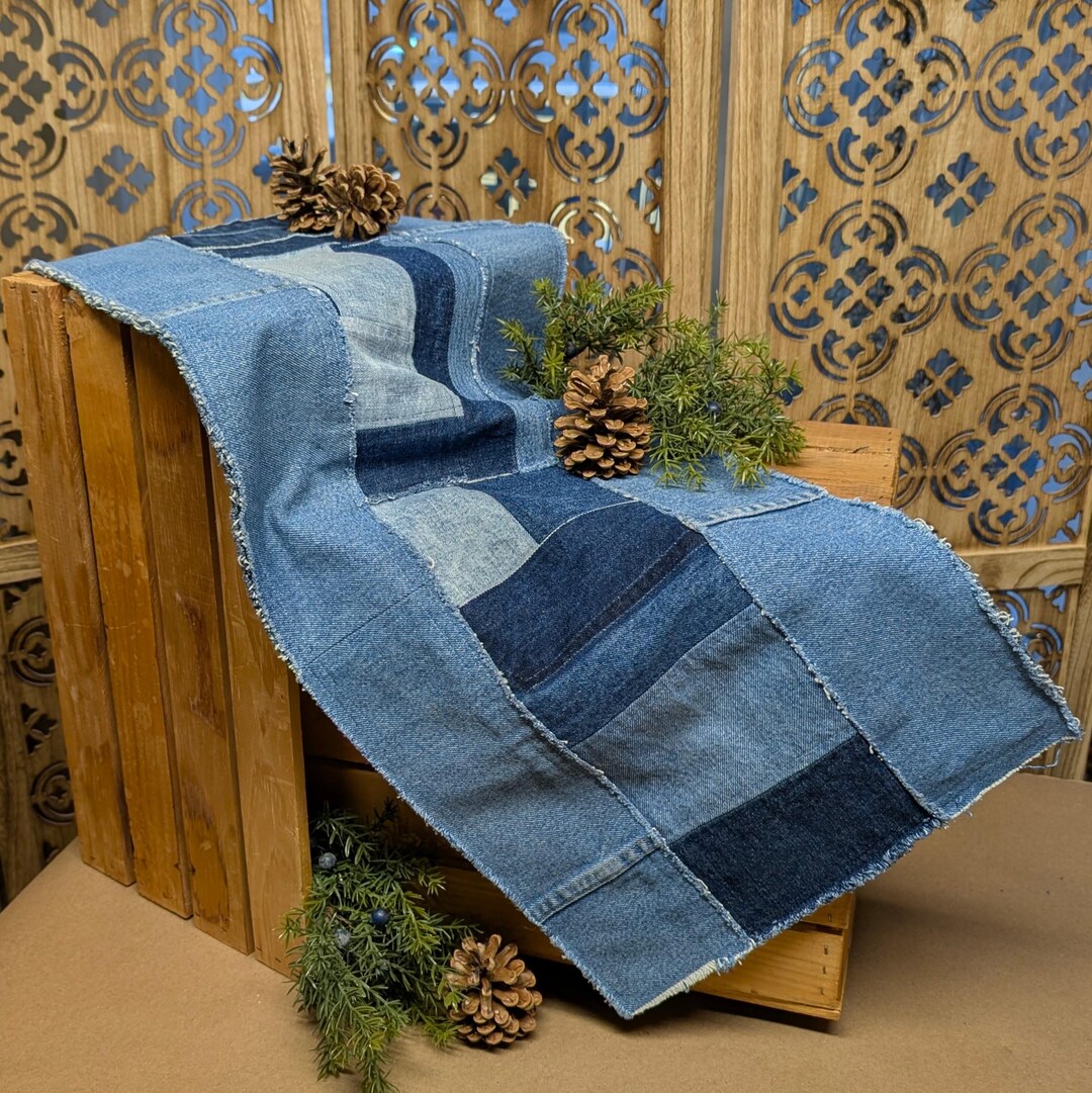 Patchwork Denim Table Runner Made From Repurposed Blue Jeans - Etsy