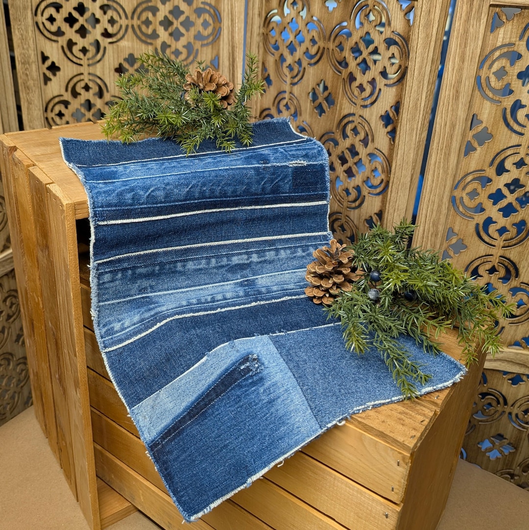 Patchwork Denim Table Runner Made From Repurposed Blue Jeans - Etsy