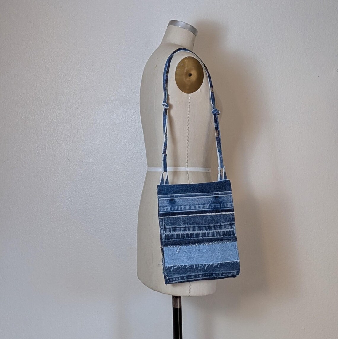 Repurposed Denim Shoulder Purse Made With Waistbands, Hems, Blue Jean ...