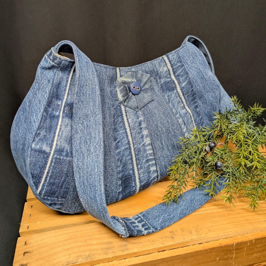 Repurposed Patchwork Denim Shoulder Bag, Handmade From Recycled Blue ...