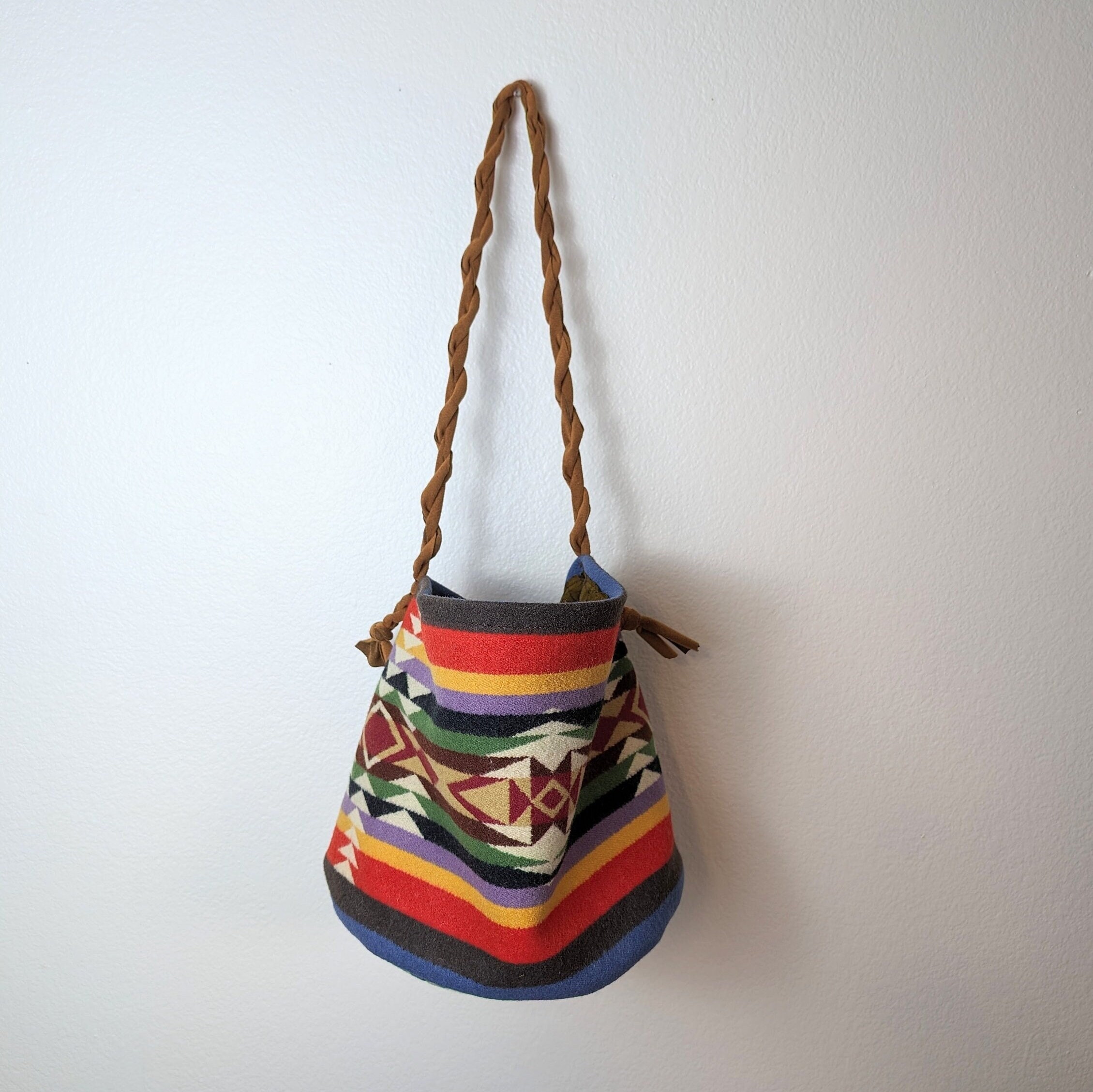 Bucket-style Shoulder Bag Created From Repurposed Vintage Blanket and ...
