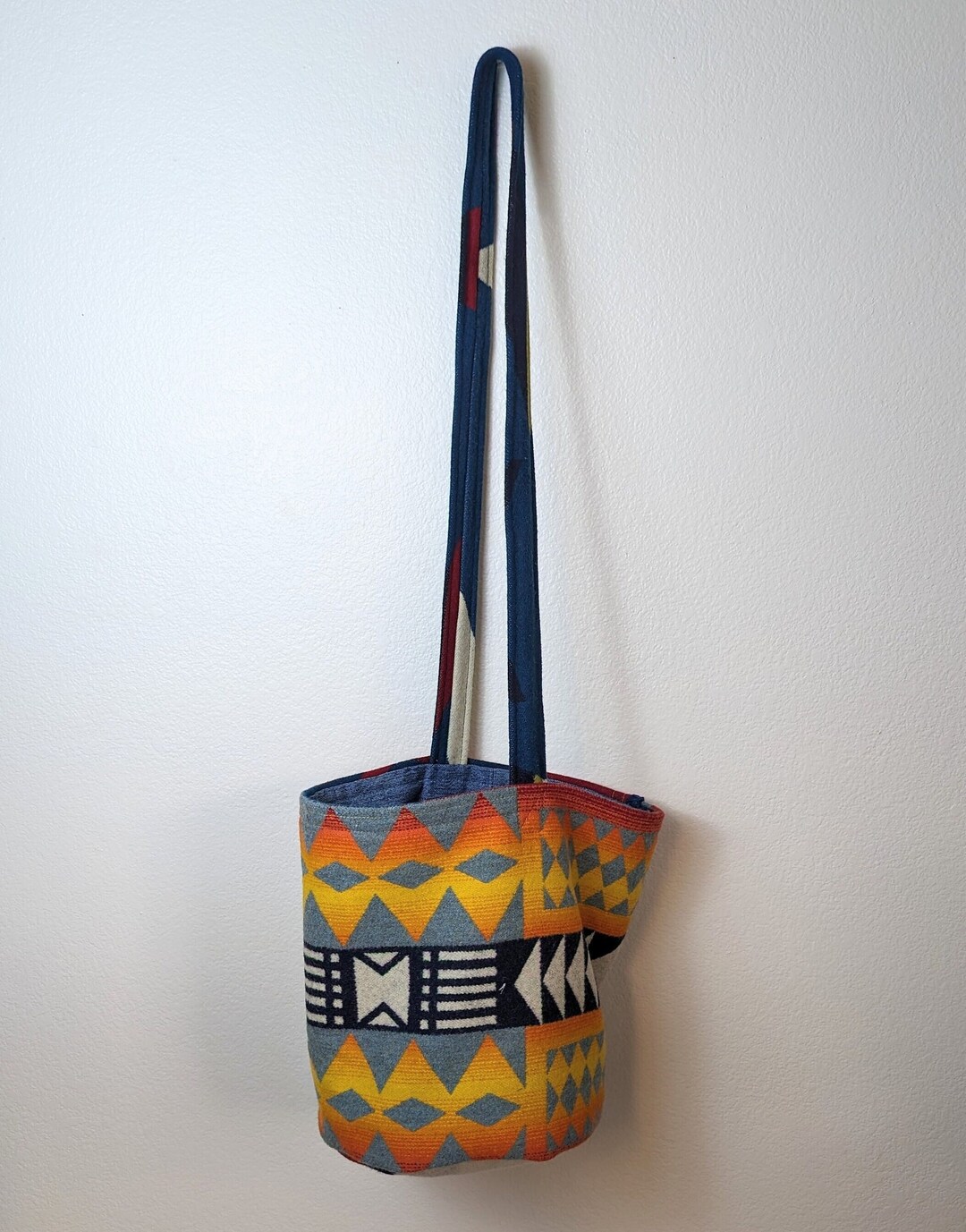 Crossbody Bucket Style Bag Made From Repurposed Wool Blanket With ...