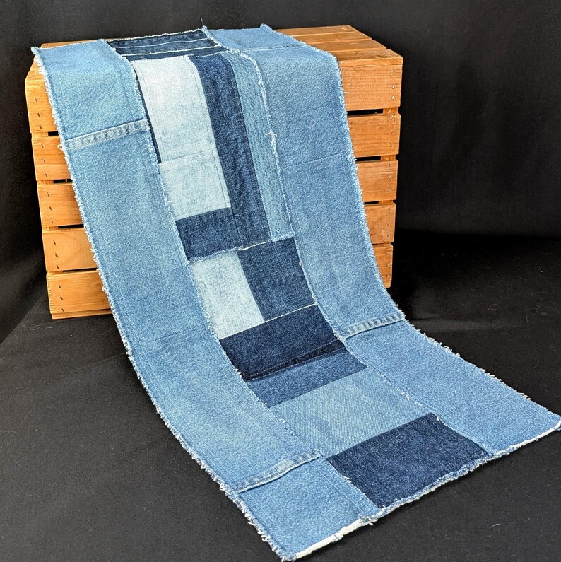 Patchwork Denim Table Runner Made From Repurposed Blue Jeans - Etsy