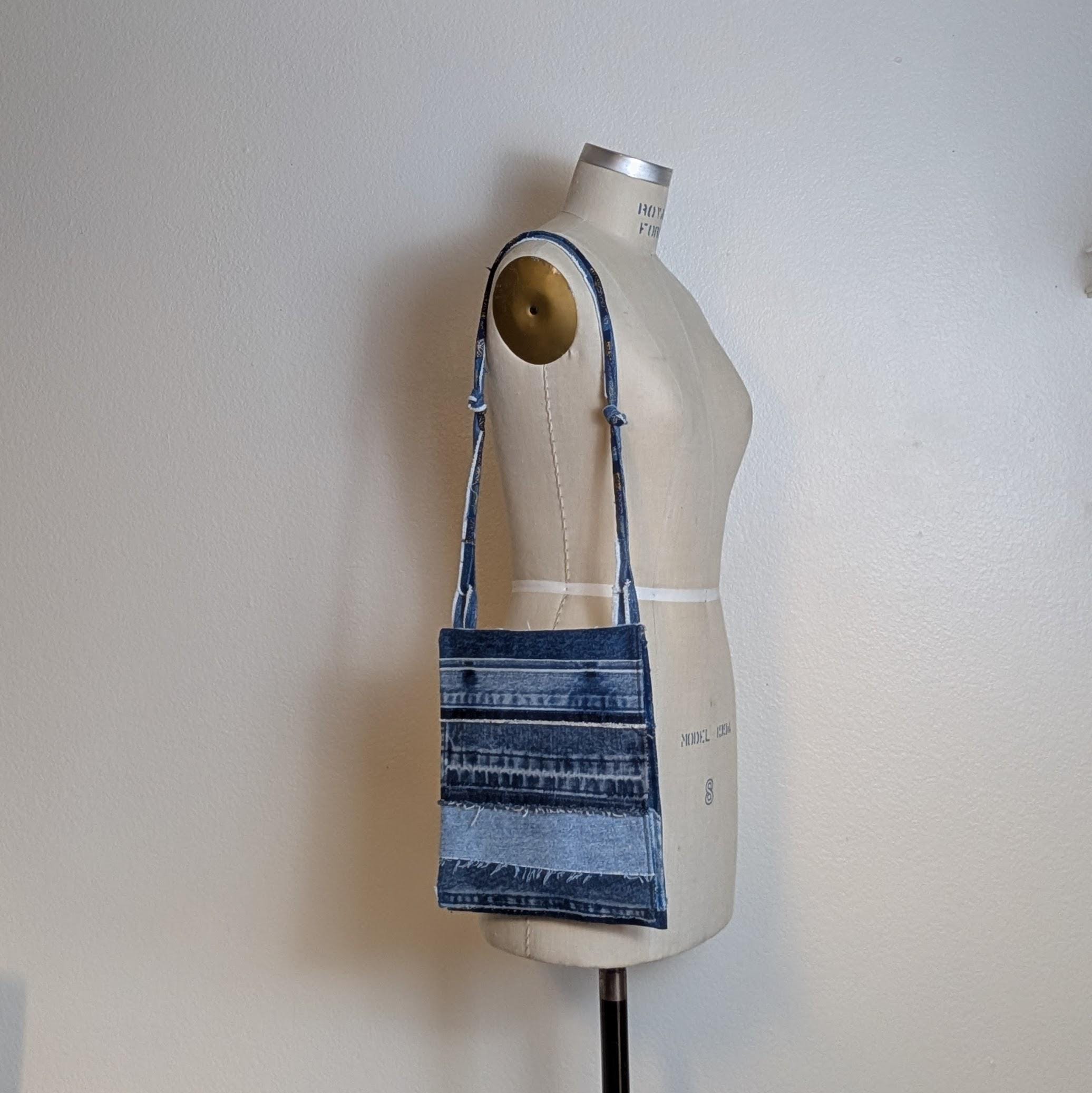 Repurposed Denim Shoulder Purse Made With Waistbands, Hems, Blue Jean ...