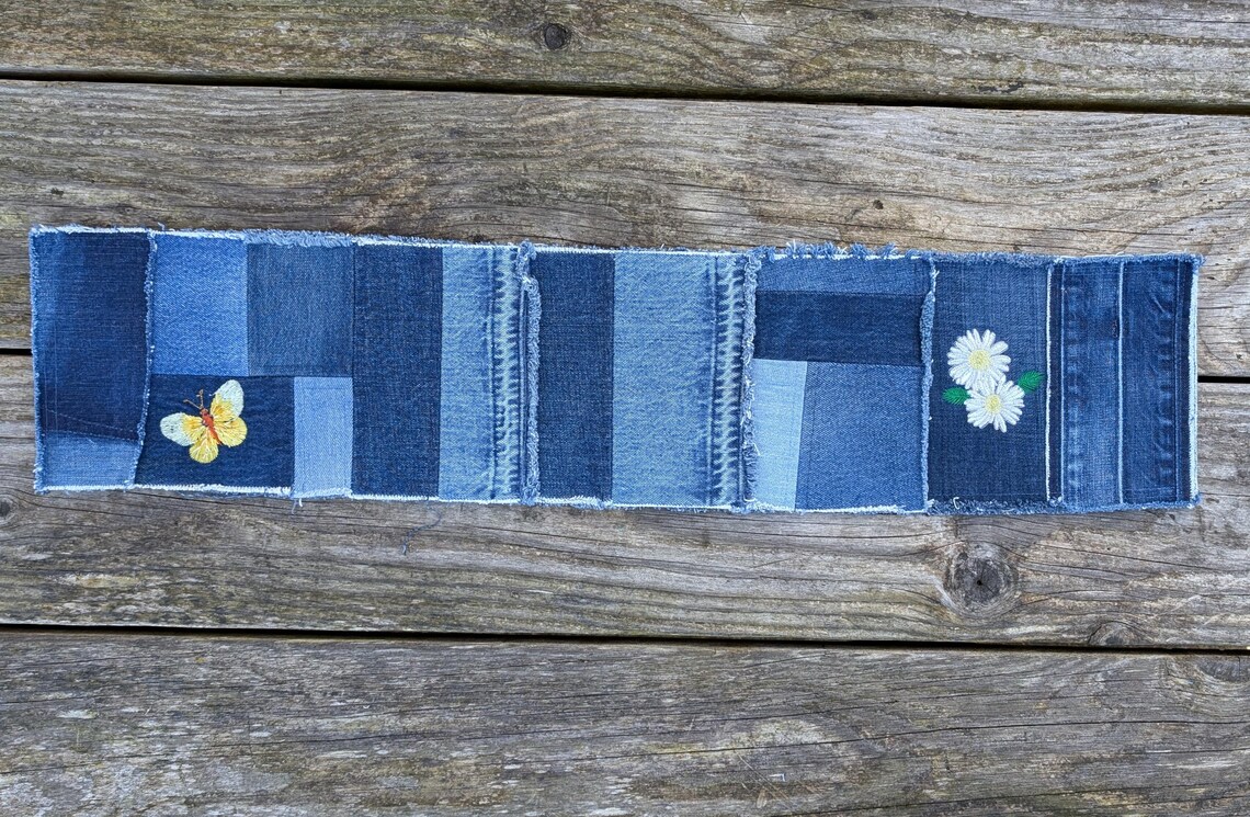 Patchwork Denim Table Runner Created From Repurposed Blue Jeans - Etsy
