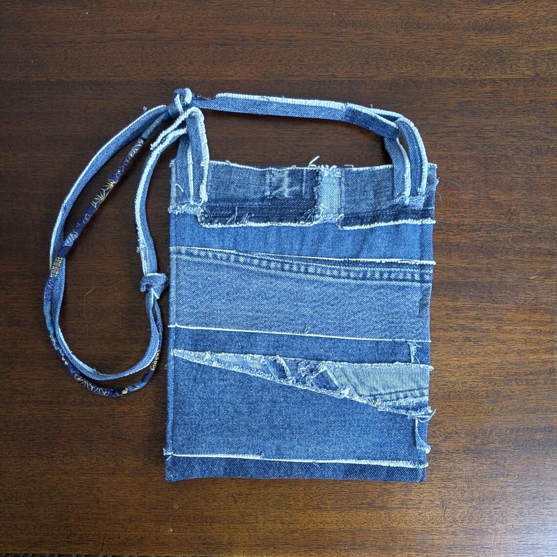 Repurposed Denim Shoulder Purse Made With Waistbands, Hems, Blue Jean ...