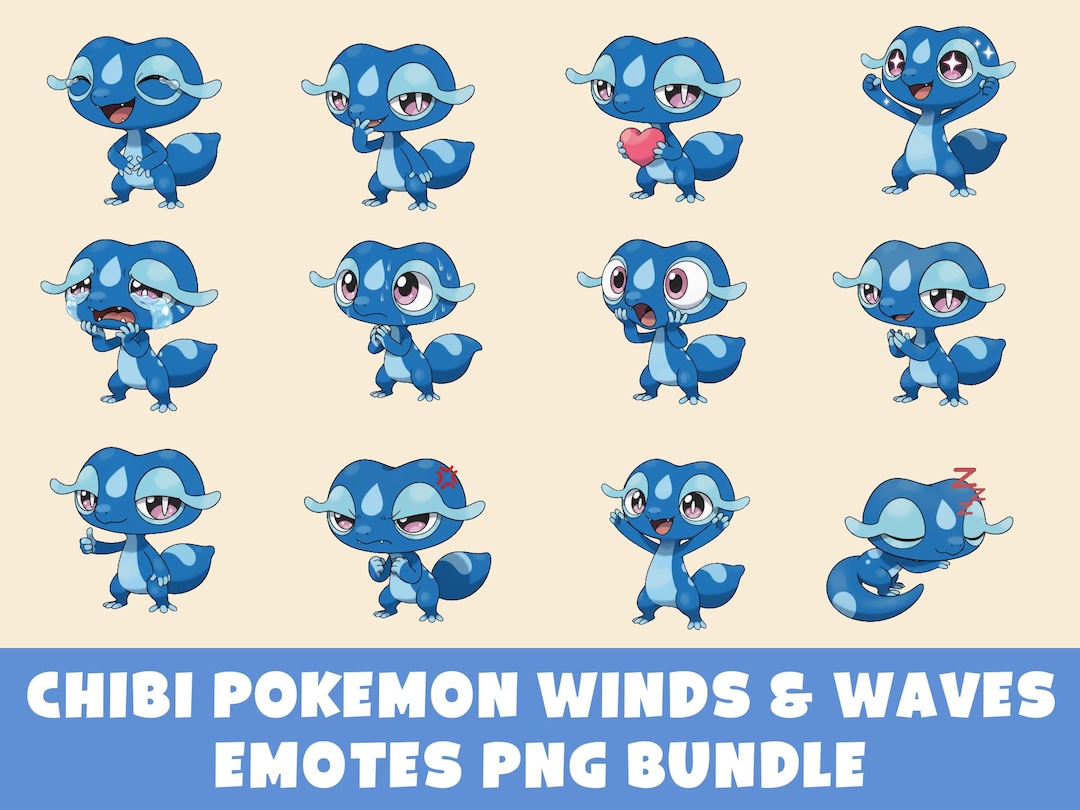 Pokémon Winds and Waves, 12 Gecqua Emotes PNG Bundle, Gen 10 Chibi Cute ...