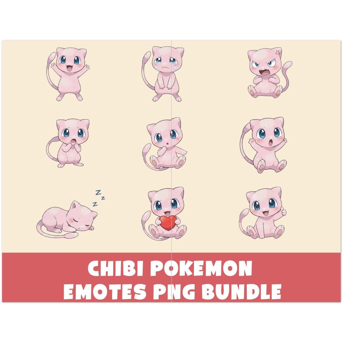 Mew Chibi Emotes Clipart, Pokemon Stickers, Kawaii Anime Mew PNG Bundle ...