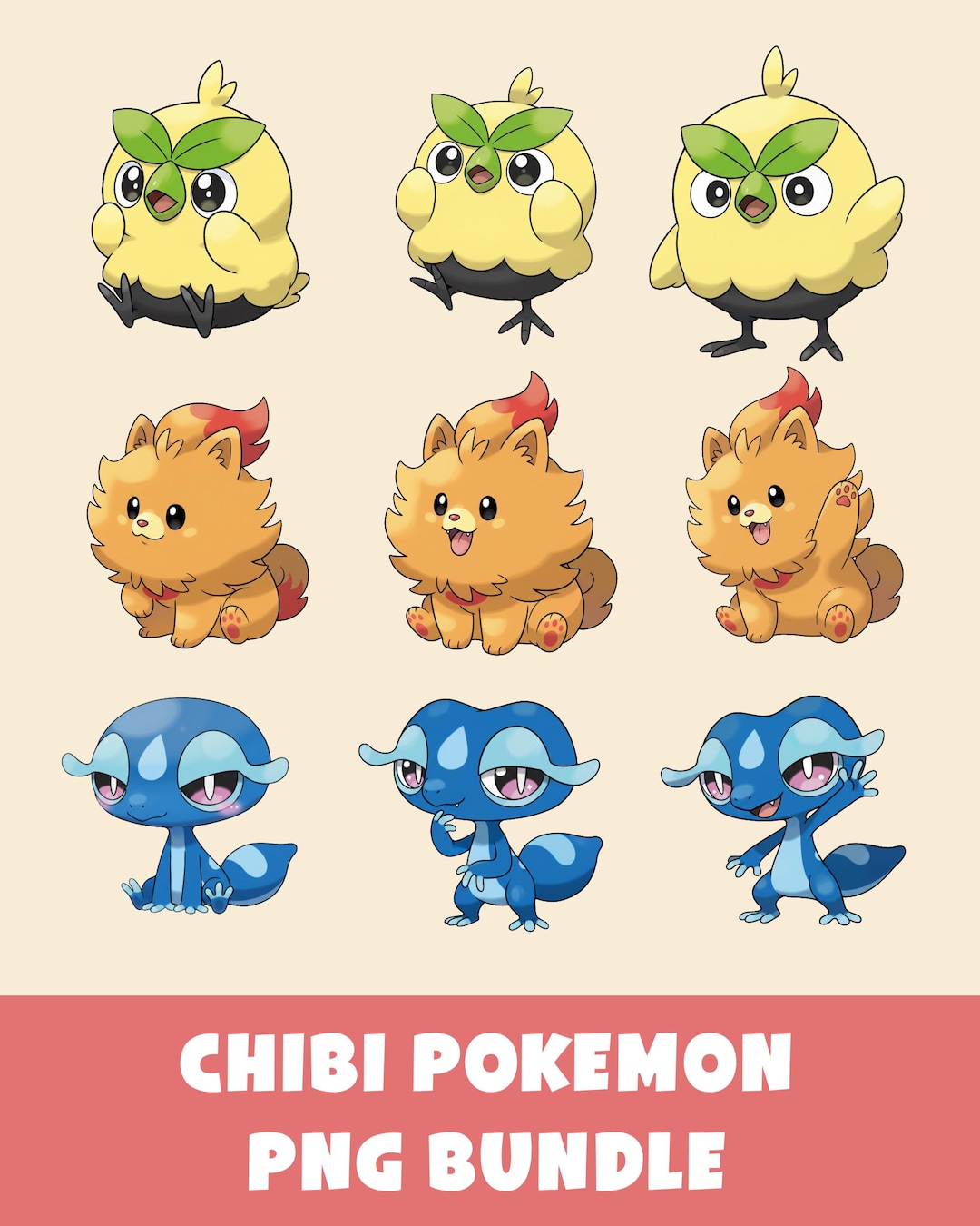 Paquete PNG de Pokémon Vientos y Olas, Browt, Pombon y Gecqua, pose de ...