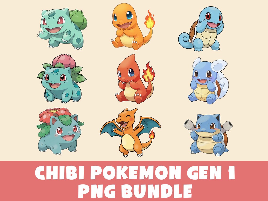 Pokémon Kanto Starters, Bulbasaur, Charmander, Squirtle, Charizard, Etc ...